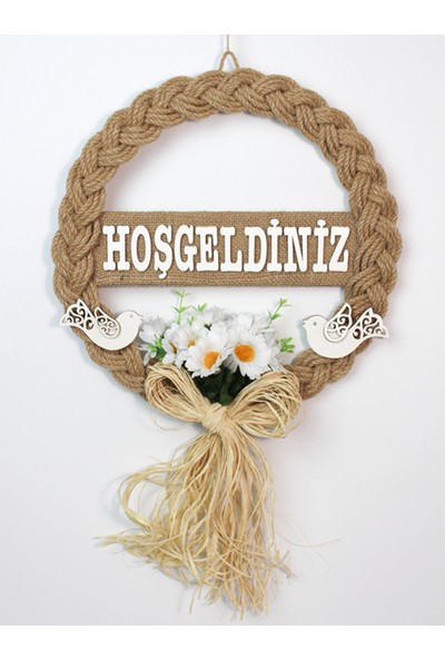 Kapı Süsü Hasır Dekoratif Papatya Çiçekli Kapı Önü Süsü