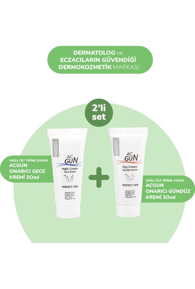 Dermoskin Acgun Sivilceli ve Akneli Ciltler Için Onarıcı Gündüz Kremi 30 ml + Acgun Onarıcı Gece Kremi 30 ml 2'li Dermoskin Acgun Sivilceli ve Akneli Ciltler Için Onarıcı Gündüz Kremi 30 ml + Acgun Onarıcı Gece Kremi 30 ml 2'li