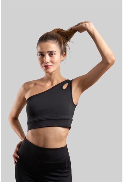 Ebru Sports Siyah Tek Omuz Spor Sütyen