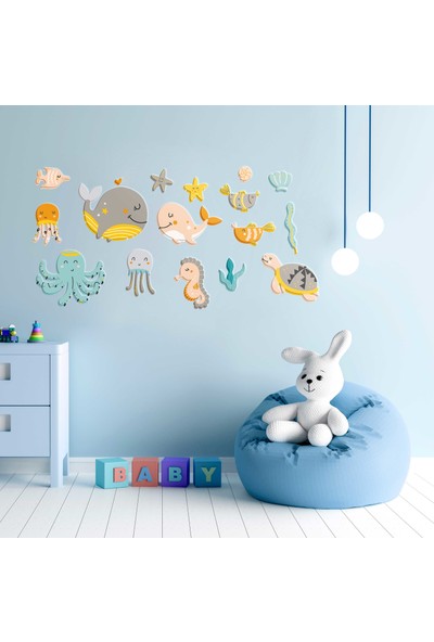 Wooden Sevimli Denizaltı Ahşap Duvar Seti