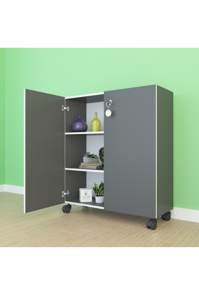 Kenzlife mutfak dolabı çilem 088x090x032 gri kilitli tekerlekli