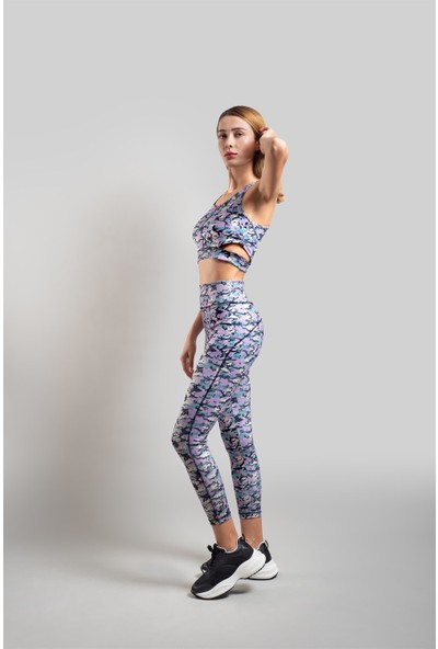 Ebru Sports Mor Kamuflaj Spor Sütyen