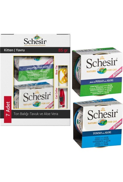 Schesir Ton-Tavuk-Aloevera Karışık Yavru Kedi Konservesi 7X85 gr