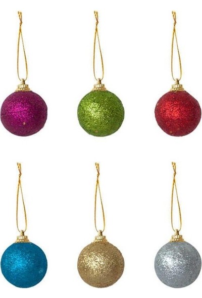 Pazariz Yılbaşı Çam Ağaç Süsü Simli Top 3 cm 6'lı - Yılbaşı Süsleri