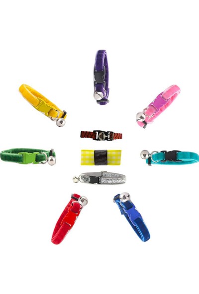 Petfony 10 Adet Karışık Renk Kedi Tasması ve Papyon