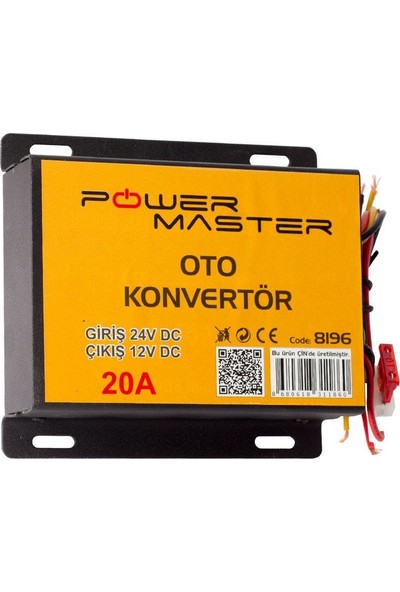 Powermaster 24-12 Volt 20 Amper Oto Konvertör PM-8196 Powermaster 24-12 Volt 20 Amper Oto Konvertör PM-8196