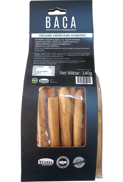 Baca Organik Kuru Domatesli Çubuk Grissini 140 gr Baca Organik Kuru Domatesli Çubuk Grissini 140 gr