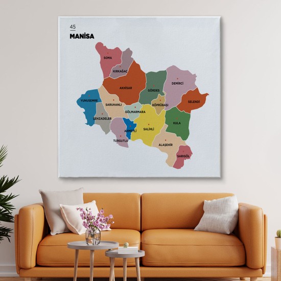 Büyük Düşler Manisa Ili ve Ilçeler Haritası Dekoratif Kanvas Fiyatı