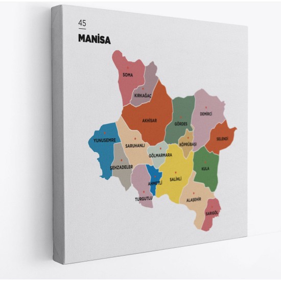 Büyük Düşler Manisa Ili ve Ilçeler Haritası Dekoratif Kanvas Fiyatı