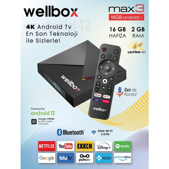 Wellbox Max4 Android TV Box Android 12 Sesli Komut 4gb Ram Fiyatı