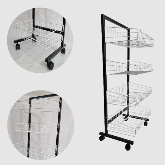 Gri Dekor 4 Katlı Portatif Market Sepeti, Tekerlekli Sepet, Fiyatı