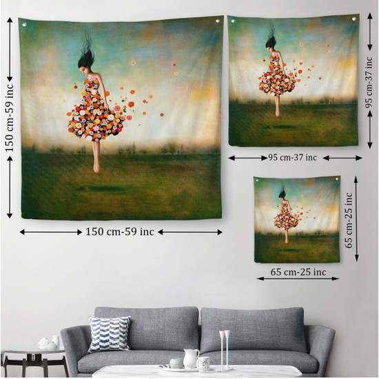 Çiçek Elbiseli Kız Kanvas Duvar ÖRTÜSÜ-HALISI-5889 Fiyatı