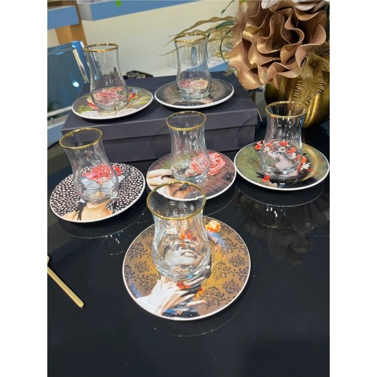 Emir Home Shop 6 Kişilik Çay Bardağı Seramik Tabaklı Lüx 12 Fiyatı