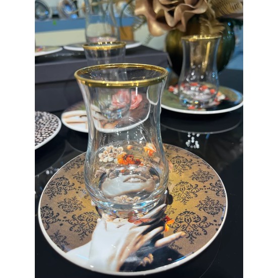 Emir Home Shop 6 Kişilik Çay Bardağı Seramik Tabaklı Lüx 12 Fiyatı