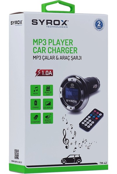 Syrox 2.1A Mp3 Çalar & Araç Şarjı Transmitter SYX-TM42 Syrox 2.1A Mp3 Çalar & Araç Şarjı Transmitter SYX-TM42