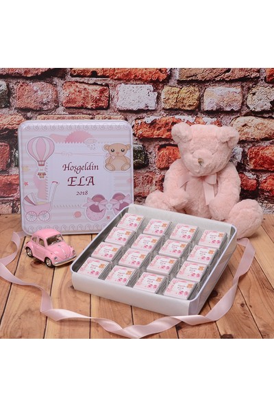 Bebekcikolatasi Kız Bebek Çikolatası - Balonlu Ayıcıklı ( 48 Adet Çikolata)