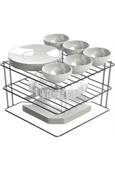 Alper Banyo Krom 3 Katlı Dolap İçi Raf Düzenleyicisi (1 Adet)