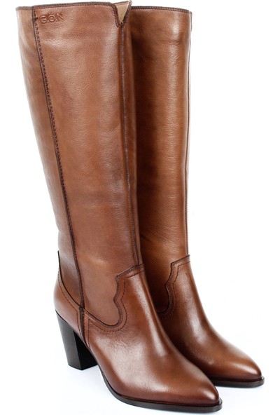 Gönderi® Hakiki Deri Yuvarlak Burun Topuklu Kadın Günlük Çizme 46521