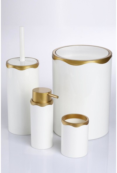 Azra Akrilik Banyo Takımı 4'lü Banyo Seti Beyaz Gold Azra