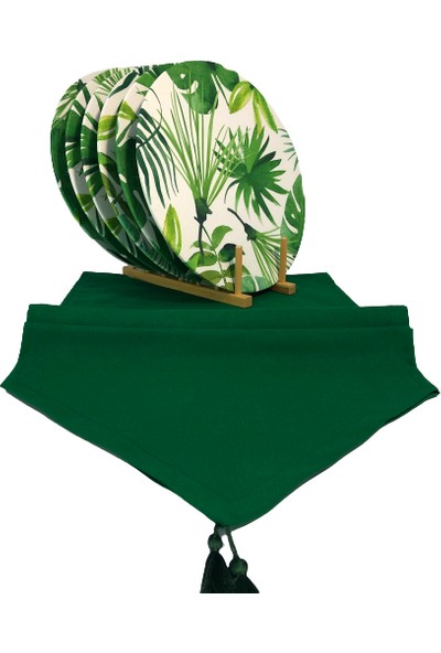 Desen İzmir Amerikan Servis 6'lı Supla ve Runner Örtü Seti Yeşil Yaprak A Serisi