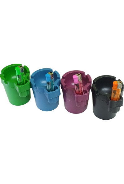 Etraders 4 Renk Çakmaklı Kokusuz Dumansız Küllük Sigara Küllüğü + Çakmak Bölmeli