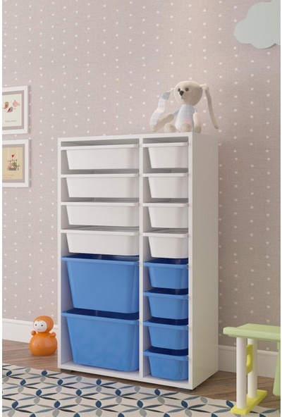 Pratico Çok Amaçlı Oyuncak Dolabı Mavi Beyaz 2D4K8U