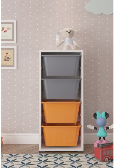 Pratico 4 Derin Sepetli Sarı Gri Çok Amaçlı Oyuncak Dolabı