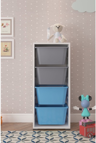 Pratico 4 Derin Sepetli Mavi Gri Çok Amaçlı Oyuncak Dolabı