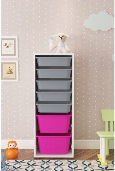 Pratico 7 Sepetli Pembe Gri Çok Amaçlı Oyuncak Dolabı Pratico 7 Sepetli Pembe Gri Çok Amaçlı Oyuncak Dolabı