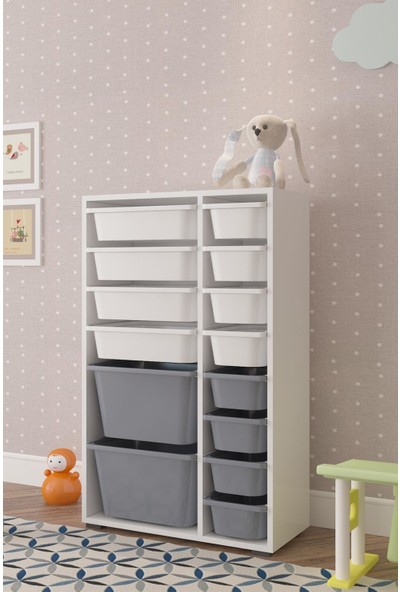 Pratico Çok Amaçlı Oyuncak Dolabı Gri Beyaz 2D4K8U