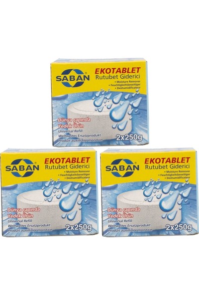 Saban Saban nem Alıcılı ve Rutubet Giderici Yedek Tablet 2X250 gr Naturel 3'lü Paket Saban Saban nem Alıcılı ve Rutubet Giderici Yedek Tablet 2X250 gr Naturel 3'lü Paket