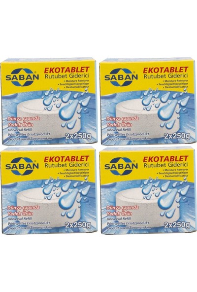 Saban Saban nem Alıcılı ve Rutubet Giderici Yedek Tablet 2X250 gr Naturel 4'lü Paket Saban Saban nem Alıcılı ve Rutubet Giderici Yedek Tablet 2X250 gr Naturel 4'lü Paket
