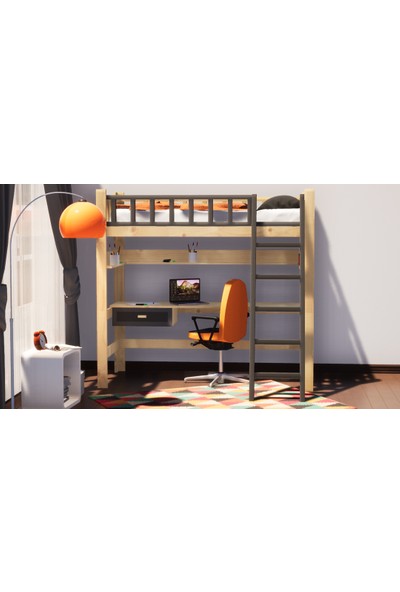 Mobea Tasarım Doğal Ahşap Masalı Çekmeceli Ranza