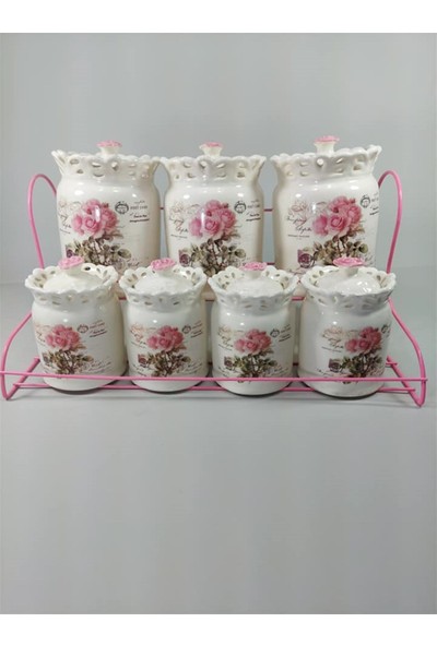 Cooker 7 Parça Stantlı Baharat Seti Pembe Çiçekli Cooker 7 Parça Stantlı Baharat Seti Pembe Çiçekli