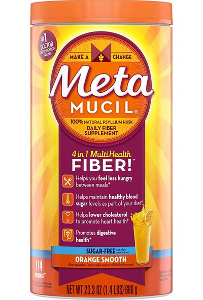 Meta Metamucil Fiber, 4-In-1 Orange Sugarfree Powder Şekersiz Portakal Tozu 425GR Meta Metamucil Fiber, 4-In-1 Orange Sugarfree Powder Şekersiz Portakal Tozu 425GR