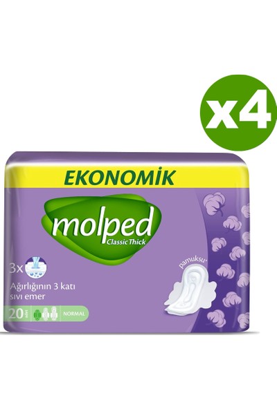 Molped Kalın Hijyenik Ped Normal Ekonomik 20'li x 4 Paket Molped Kalın Hijyenik Ped Normal Ekonomik 20'li x 4 Paket