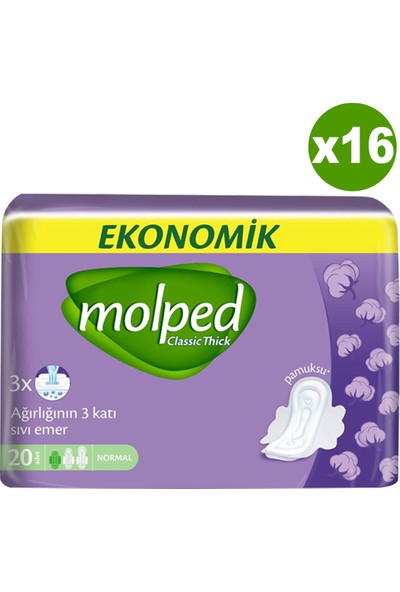 Molped Kalın Hijyenik Ped Normal Ekonomik 20'li x 16 Paket Molped Kalın Hijyenik Ped Normal Ekonomik 20'li x 16 Paket