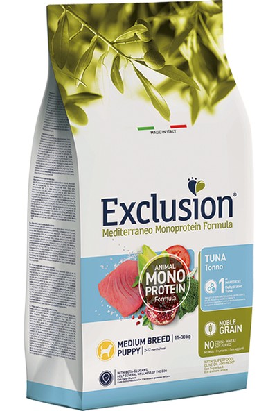 Exclusion Monoprotein Düşük Tahıllı Ton Balıklı ve Narlı Orta Irk Yavru Köpek Maması 12 kg Exclusion Monoprotein Düşük Tahıllı Ton Balıklı ve Narlı Orta Irk Yavru Köpek Maması 12 kg