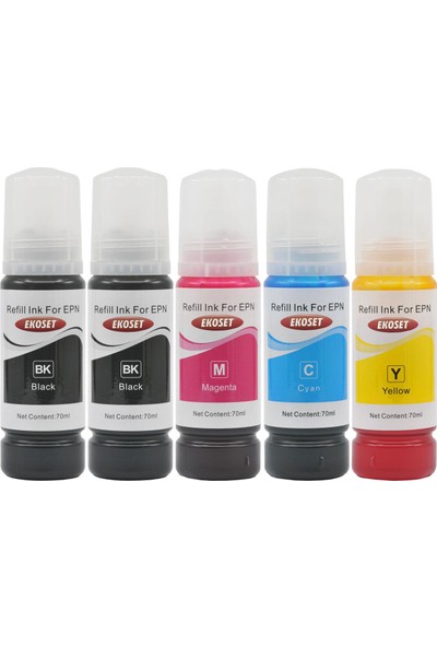 Ekoset 103 L3151 L3156 L3160 L5190 Uyumlu Mürekkep Renkli 70 ml 5 Adet Ekoset 103 L3151 L3156 L3160 L5190 Uyumlu Mürekkep Renkli 70 ml 5 Adet