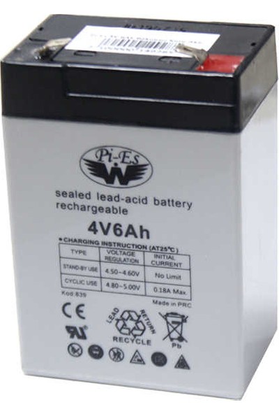 Pi-Es 4V 6AH Bakımsız Kuru Akü