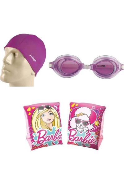 Liggo Çocuk Yüzücü Gözlüğü Barbie Seti Barbie Kolluk Gözlük Bone