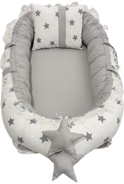 Bebek Atölyesi Gri Beyaz Yıldız Desenli Babynest