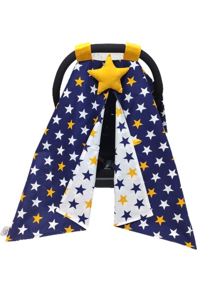 Bebek Atölyesi Taraftar Sarı Lacivert Yıldız Desenli Puset Örtüsü Bebek Atölyesi Taraftar Sarı Lacivert Yıldız Desenli Puset Örtüsü