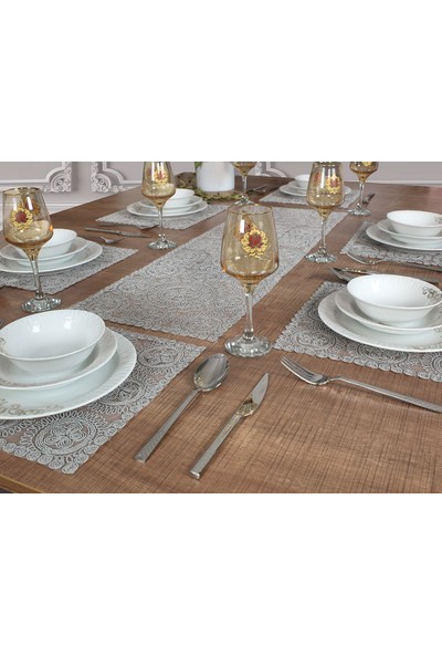 Tropik Home Amerikan Servis Supla Takımı ve Runner Seti 6 Peçeteli 7 Parça Set 32 x 32 cm Tropik Home Amerikan Servis Supla Takımı ve Runner Seti 6 Peçeteli 7 Parça Set 32 x 32 cm