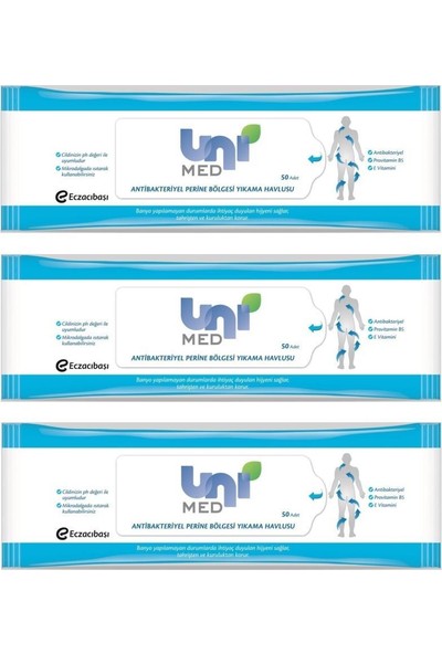 Unimed Antibakteriyel Perine Bölgesi Yıkama Havlusu 50'li 3 Adet Unimed Antibakteriyel Perine Bölgesi Yıkama Havlusu 50'li 3 Adet