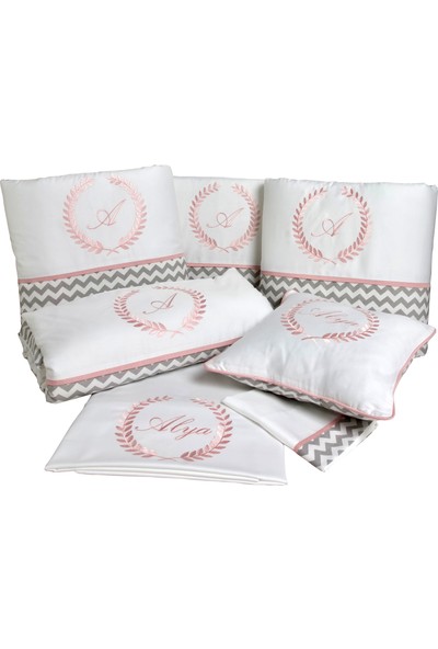 Pudradecor Olea Bebek Kişiye Özel Uyku Seti / Pudra Gri Zigzaglı