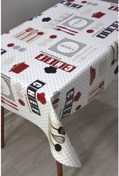 Dede Ev Tekstil Elyaf Astarlı Silinebilir Pvc Muşamba Masa Örtüsü - Kırmızı Chef