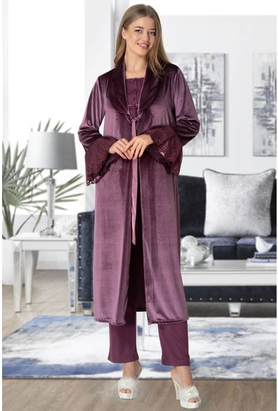 Mecit 5357 Mürdüm Kadife Sabahlıklı Lohusa Pijama Takımı Mecit 5357 Mürdüm Kadife Sabahlıklı Lohusa Pijama Takımı