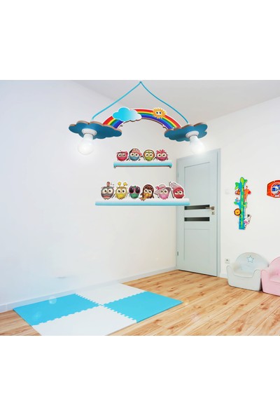 Arya Ahşap Baykuş Gökkuşağı Temalı Çocuk Odası Aydınlatma