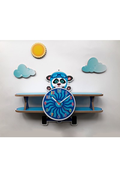 Arya Ahşap Panda Uçak Çocuk Odası Saati